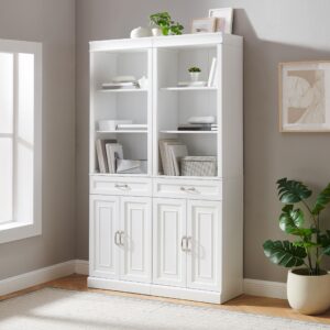 Crosley Furniture Stanton 2-Piece Storage Bookcase, Bookshelf Cabinet with Shelves, Kitchen and Living Room, White