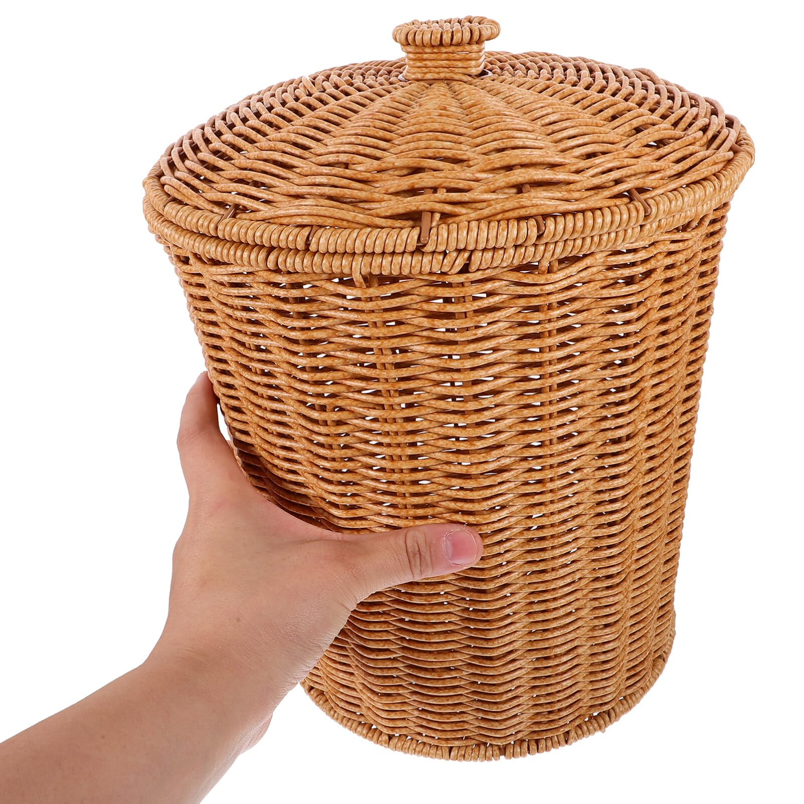 LIOOBO Round Rattan Storage Basket with Lid: Rattan Basket with Lid, Round Storage Basket for Home Organizer