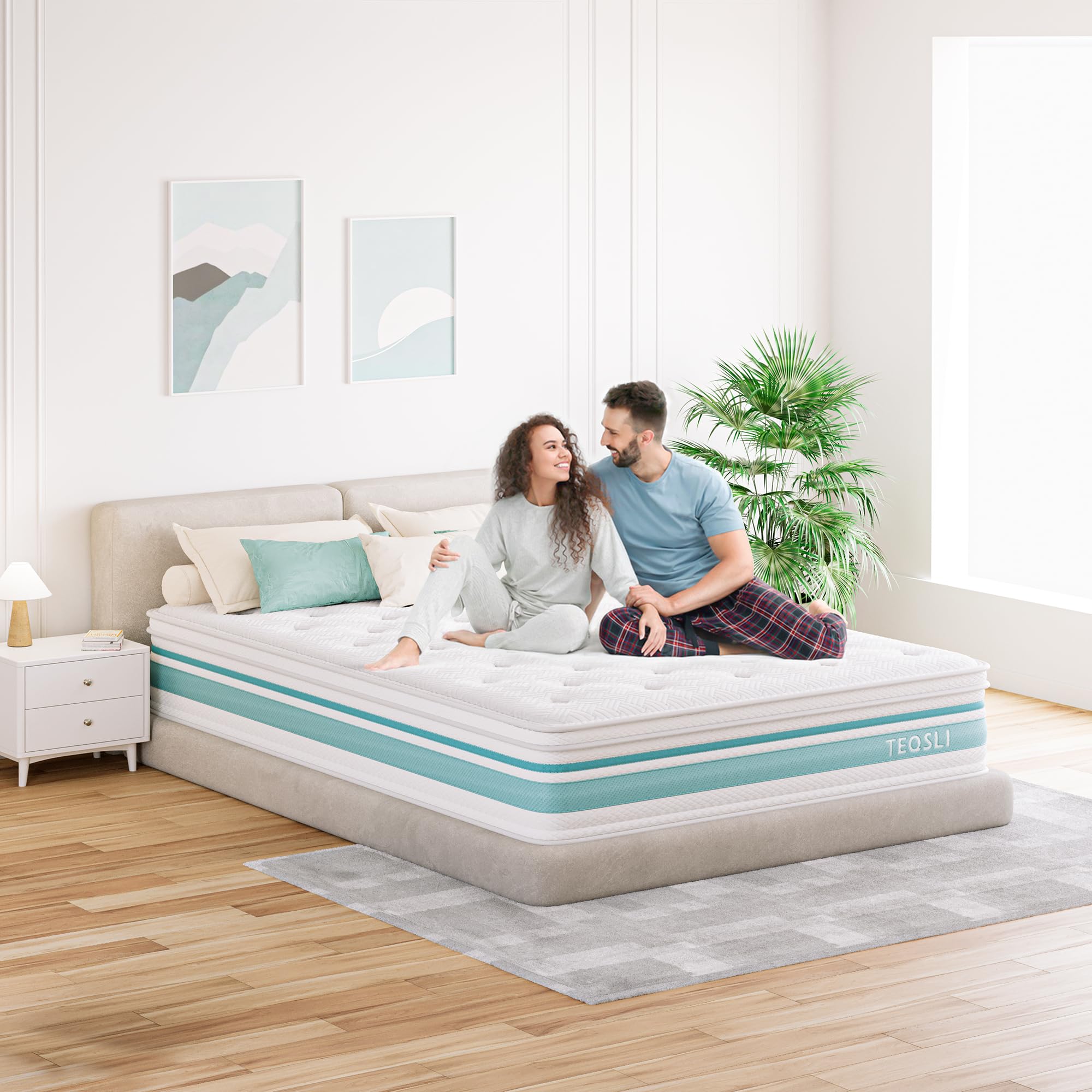 TeQsli Full Mattress 12 inch Hybrid Mattress with Gel Memory Foam Innerspring Mattress in a Box for Pressure Relief & Cooling Sleep Full Size Mattress, 100 Nights Trial