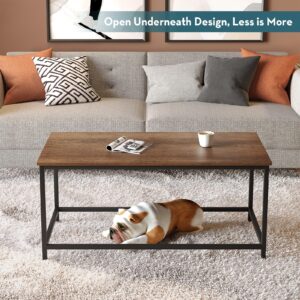 SAYGOER Coffee Table Simple Modern Rectangular Center Table Open Space Minimalist for Living Room Home Office Industrial Cocktail Tables, Dark Walnut