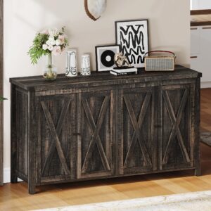 YITAHOME Farmhouse Sideboard Buffet Cabinet with Storage with 4 Doors, 55'' Large Kitchen Storage Cabinet, Wood Coffee Bar Cabinet with Adjustable Shelf for Kitchen, Living Room, Dark Oak