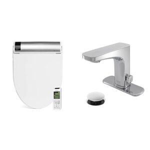 bathroom refresh bundle includes (1) bio bidet bliss bb2000 elongated white bidet toilet seat with unlimited warm water and (2) grove motion activated hands free bathroom faucets in chrome finish