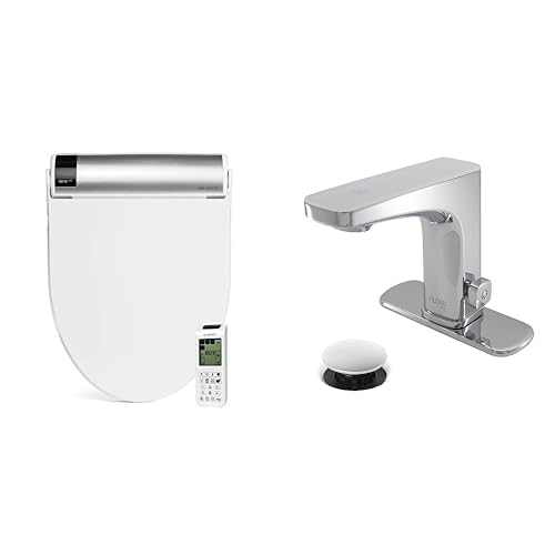 Bathroom Refresh Bundle Includes (1) Bio Bidet Bliss BB2000 Elongated White Bidet Toilet Seat with Unlimited Warm Water and (2) Grove Motion Activated Hands Free Bathroom Faucets in Chrome Finish