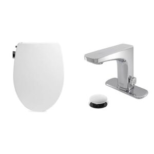 bathroom refresh bundle includes (1) bio bidet by bemis slim zero bidet toilet seat, round, white and (1) grove motion activated hands free bathroom faucet in chrome finish