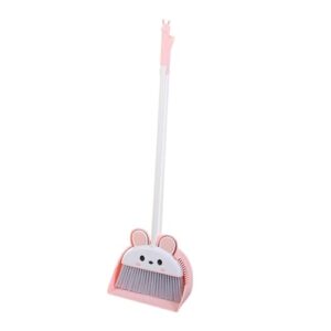 jisader broom and dustpan set dense bristles built in broom comb sweeping broom for home, pink