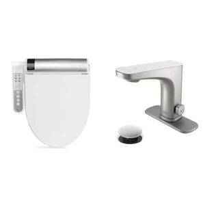 bathroom refresh bundle includes (1) bio bidet bliss bb-1700 round white bidet toilet seat with warm water and (1) grove motion activated hands free bathroom faucet in brushed nickel finish