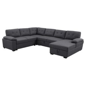 pemberly row 5-seat fabric sleeper sectional sofa with storage in dark gray