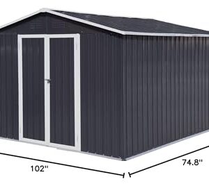 BOVONO Outdoor Storage Sheds 10ftx8ft, Waterproof Metal Utility Tool Shed Storage House with Door & Lock, Perfect for Garden, Patio& Backyard (Dark-Grey)