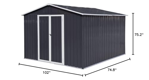 BOVONO Outdoor Storage Sheds 10ftx8ft, Waterproof Metal Utility Tool Shed Storage House with Door & Lock, Perfect for Garden, Patio& Backyard (Dark-Grey)