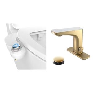 bathroom refresh bundle includes (1) bio bidet by bemis slimglow simple bidet toilet attachment and (1) grove motion activated hands free bathroom faucet in champagne finish