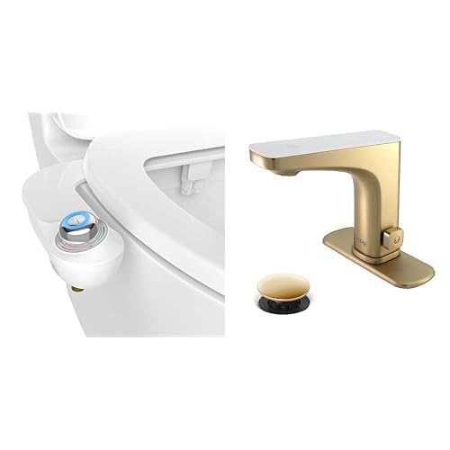 Bathroom Refresh Bundle Includes (1) Bio Bidet by Bemis SlimGlow Simple Bidet Toilet Attachment and (1) Grove Motion Activated Hands Free Bathroom Faucet in Champagne Finish