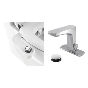 bathroom refresh bundle includes (1) biobidet slimedge simple bidet toilet attachment and (2) grove motion activated hands free bathroom faucets in chrome finish