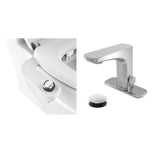 Bathroom Refresh Bundle Includes (1) BioBidet SlimEdge Simple Bidet Toilet Attachment and (2) Grove Motion Activated Hands Free Bathroom Faucets in Chrome Finish