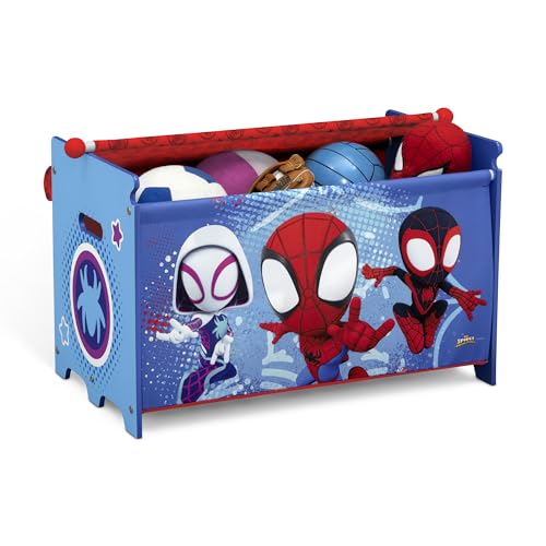 Delta Children - Marvel Spidey and His Amazing Friends 4-Piece Toddler Room-in-a-Box Set – Includes Sleep and Play Toddler Bed, Table, 1 Chair and Toy Box, Blue/Red