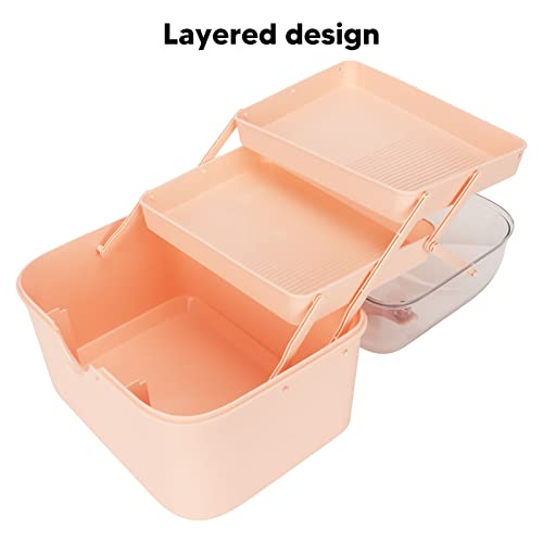 Topyond Makeup Box Organizer 3 Layer, Portable Medicine Storage Box, Large Capacity Transparent Handled Storage Case Multipurpose Makeup Box Craft Organizer for Home(Orange)