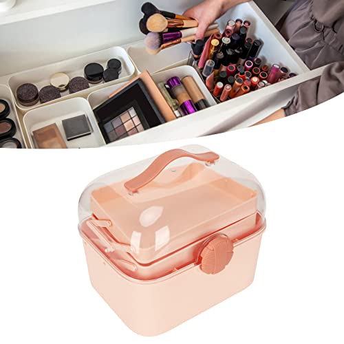 Topyond Makeup Box Organizer 3 Layer, Portable Medicine Storage Box, Large Capacity Transparent Handled Storage Case Multipurpose Makeup Box Craft Organizer for Home(Orange)