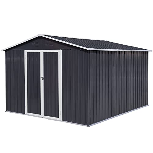 BOVONO Outdoor Storage Sheds 10ftx8ft, Waterproof Metal Utility Tool Shed Storage House with Door & Lock, Perfect for Garden, Patio& Backyard (Dark-Grey)