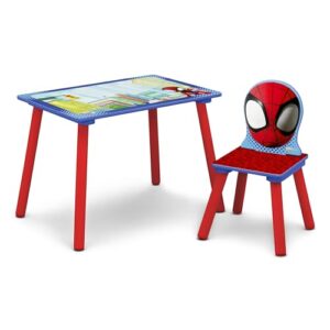 Delta Children - Marvel Spidey and His Amazing Friends 4-Piece Toddler Room-in-a-Box Set – Includes Sleep and Play Toddler Bed, Table, 1 Chair and Toy Box, Blue/Red