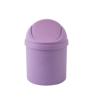 desktop plastic trash can household mini trash can | small paper basket with lid on the living room table four colors (color : purple)