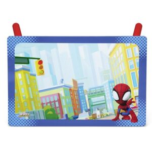 Delta Children - Marvel Spidey and His Amazing Friends 4-Piece Toddler Room-in-a-Box Set – Includes Sleep and Play Toddler Bed, Table, 1 Chair and Toy Box, Blue/Red