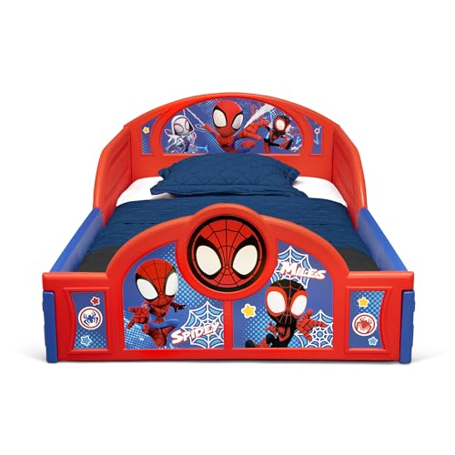 Delta Children - Marvel Spidey and His Amazing Friends 4-Piece Toddler Room-in-a-Box Set – Includes Sleep and Play Toddler Bed, Table, 1 Chair and Toy Box, Blue/Red