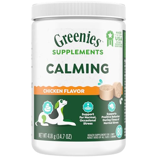 Greenies Supplements Calming Chews for Dogs Chicken Flavor, 80 Count Soft Chews Dog Calming Supplements, 14.7 oz