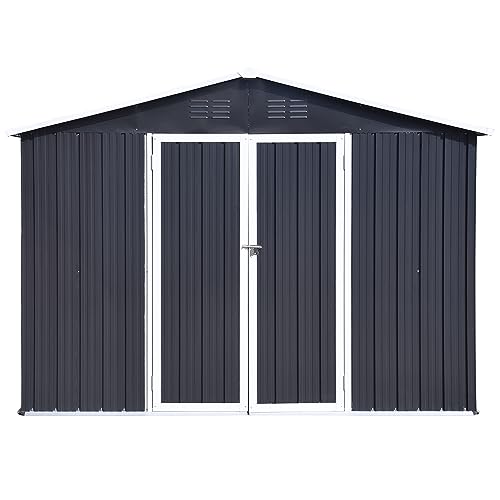 BOVONO Outdoor Storage Sheds 10ftx8ft, Waterproof Metal Utility Tool Shed Storage House with Door & Lock, Perfect for Garden, Patio& Backyard (Dark-Grey)