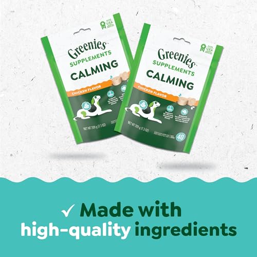 GREENIES Supplements Calming Chews for Dogs Chicken Flavor, 40 Count Soft Chews Dog Calming Supplements, 7.3 oz. Container