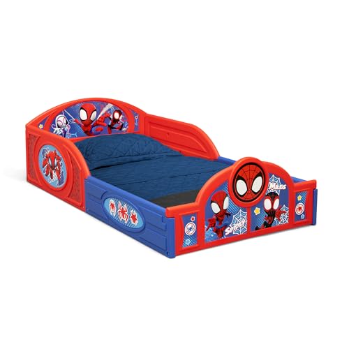 Delta Children - Marvel Spidey and His Amazing Friends 4-Piece Toddler Room-in-a-Box Set – Includes Sleep and Play Toddler Bed, Table, 1 Chair and Toy Box, Blue/Red