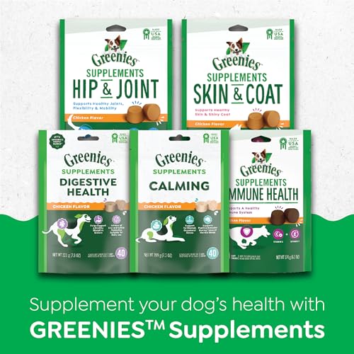 GREENIES Supplements Calming Chews for Dogs Chicken Flavor, 40 Count Soft Chews Dog Calming Supplements, 7.3 oz. Container