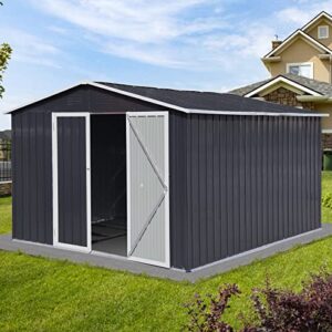 bovono outdoor storage sheds 10ftx8ft, waterproof metal utility tool shed storage house with door & lock, perfect for garden, patio& backyard (dark-grey)