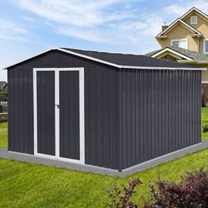 BOVONO Outdoor Storage Sheds 10ftx8ft, Waterproof Metal Utility Tool Shed Storage House with Door & Lock, Perfect for Garden, Patio& Backyard (Dark-Grey)