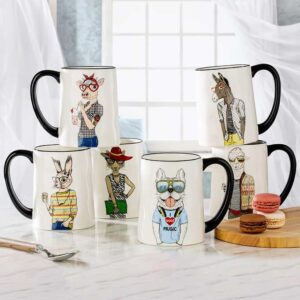 hipster animal coffee mugs 6pc 17.5 oz. by signature housewares