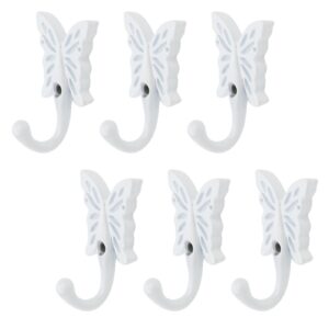 mewutal 6pcs butterfly shaped wall hooks white wall mounted coat hangers zinc alloy towel hooks for tie bag clothes scarf, with screws (length: 55mm/2.17", width: 1.38")