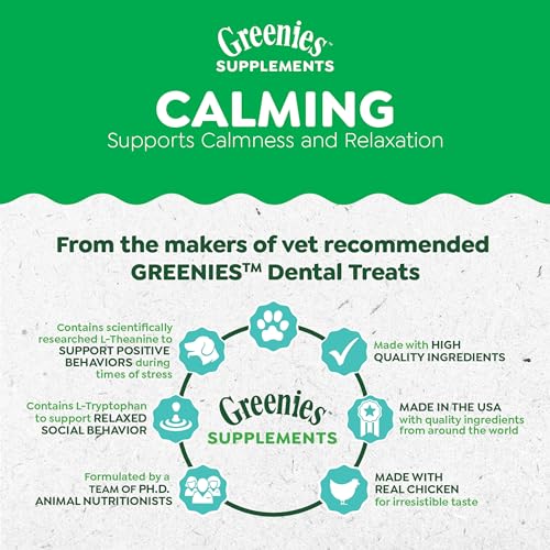 Greenies Supplements Calming Chews for Dogs Chicken Flavor, 80 Count Soft Chews Dog Calming Supplements, 14.7 oz