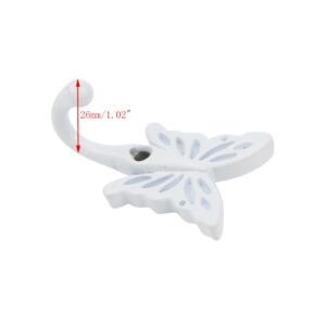 Mewutal 6PCS Butterfly Shaped Wall Hooks White Wall Mounted Coat Hangers Zinc Alloy Towel Hooks for Tie Bag Clothes Scarf, with Screws (Length: 55mm/2.17", Width: 1.38")