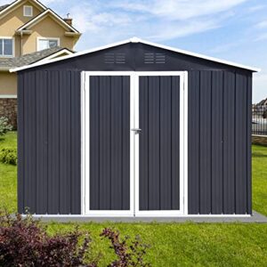 BOVONO Outdoor Storage Sheds 10ftx8ft, Waterproof Metal Utility Tool Shed Storage House with Door & Lock, Perfect for Garden, Patio& Backyard (Dark-Grey)