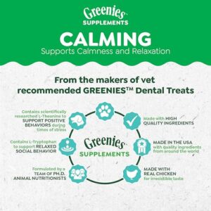 GREENIES Supplements Calming Chews for Dogs Chicken Flavor, 40 Count Soft Chews Dog Calming Supplements, 7.3 oz. Container