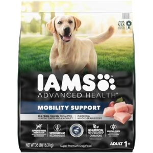 iams advanced health mobility support chicken and whole grain recipe adult dry dog food, 36 lb. bag