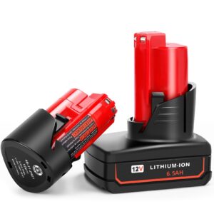 2 packs 6.5ah and 3.5ah replacement battery for milwaukee m12 battery 12v lithium-ion batteries compatible with milwaukee xc 48-11-2440 48-11-2402 48-11-2460 cordless power tools