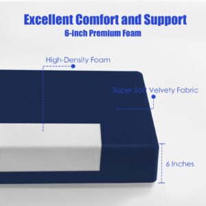 MeMoreCool Foldable Futon Chair Bed Sleeper for Adults, Single Sofa Bed Folding Mattress 6 Inch, Fold Out Couch Bed with Pillow, Convertible Foam Floor Sofa Sleeping Tri Fold Mattress Chair (Navy)