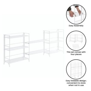 Convenience Concepts Xtra Storage 3 Tier Wide Folding Metal Shelves with Set of 2 Deluxe Extension Shelves - Organizer for Living Room, Office, Bedroom, Garage, Kitchen, Bathroom, White