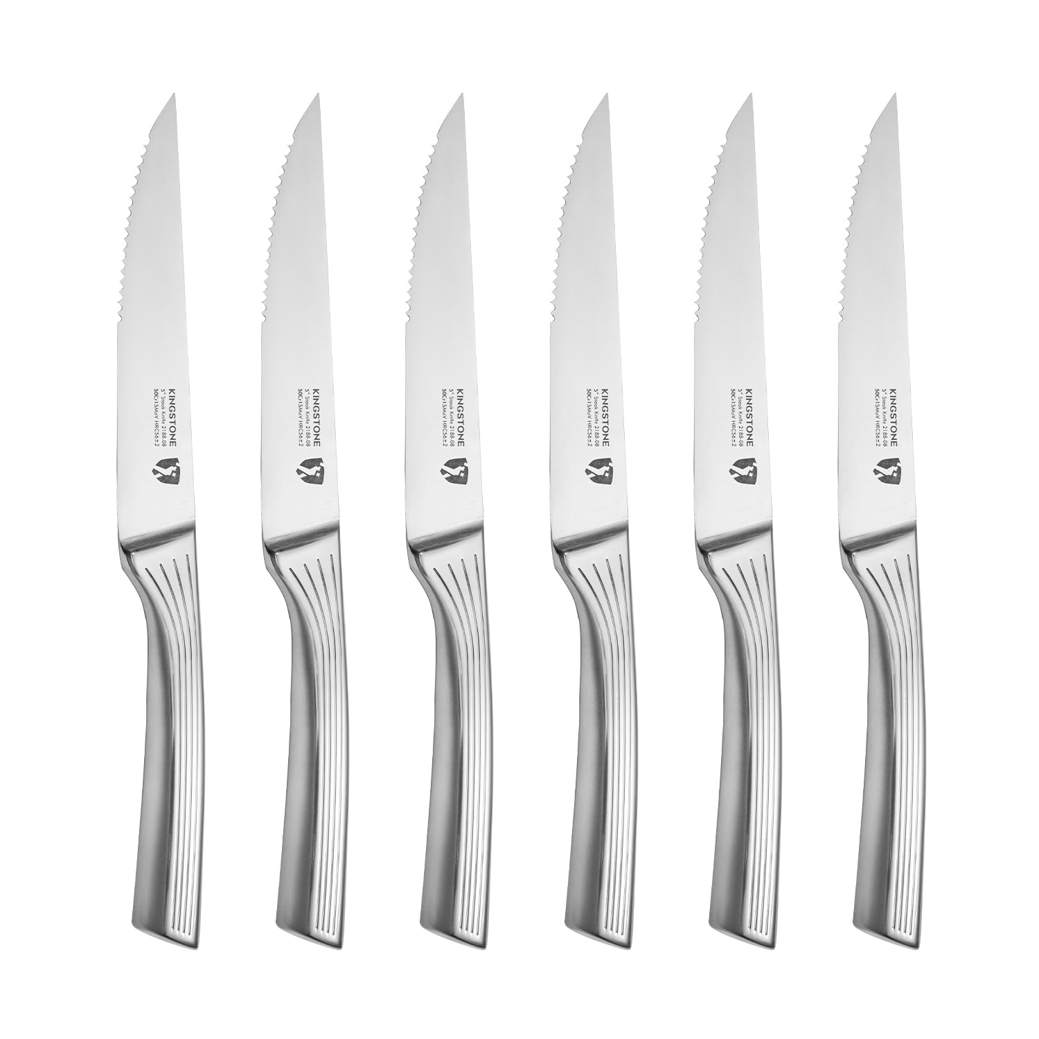 KINGSTONE 5" Steak Knives Set of 6 Pieces Kitchen Steak Knife Set German Stainless Steel Serrated Steak Knives with Gift Box Dishwasher Safe (6, sliver)