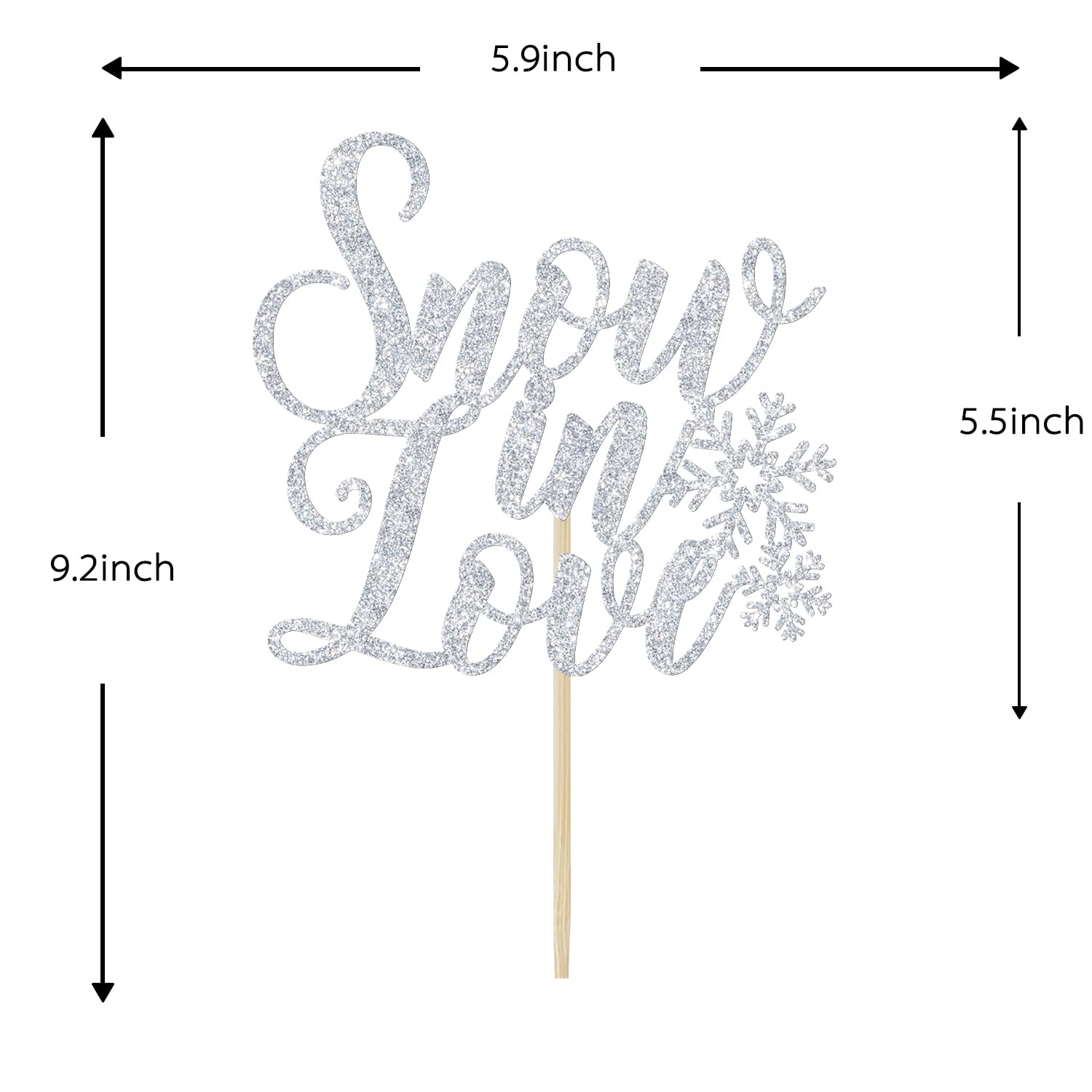 Snow in Love Cake Topper, Winter Bridal Shower Decor, Winter Themed Engagement Wedding Anniversary Bachelorette Party Decorations Silver Glitter