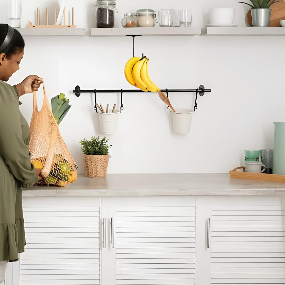 enttgo Haikole Banana Holder,Under Cabinet Hook for Bananas or Other Kitchen Items,Black Metal Banana Hook Under Cabinet,Banana Stand Ripens Bananas with Less Bruises (A-Banana Hook)