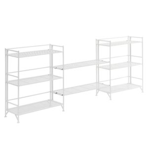 convenience concepts xtra storage 3 tier wide folding metal shelves with set of 2 deluxe extension shelves - organizer for living room, office, bedroom, garage, kitchen, bathroom, white