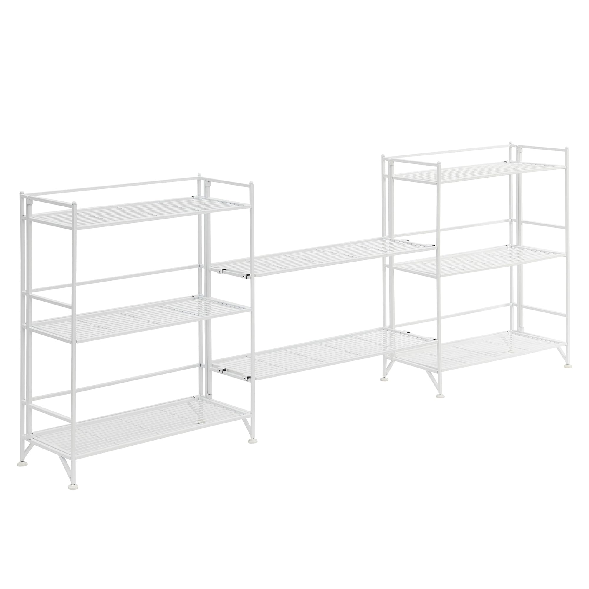 Convenience Concepts Xtra Storage 3 Tier Wide Folding Metal Shelves with Set of 2 Deluxe Extension Shelves - Organizer for Living Room, Office, Bedroom, Garage, Kitchen, Bathroom, White