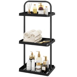 eliteroo 3 tier standing shower caddy organizer, corner shower shelf with handle, storage stands for shampoo, stand up metal basket rack for inside bathroom, bathtub, office, kitchen, black