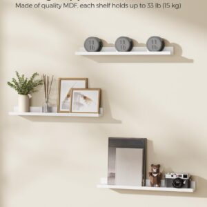 SONGMICS Floating Shelves, Set of 3 Wall Shelves, 23.6-Inch Wide, for Photo Frames and Trinkets, for Living Room, Home Office, Kitchen, Bathroom, White ULWS061W01