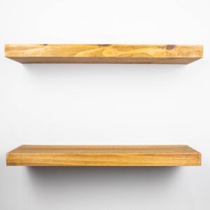 LETTO Set of 2 Solid Wood Floating Shelves - Floating Shelves for Wall - Bathroom Wooden Shelves - All Included Set-up - Mounted - Home Decor - 24" Width x 1.57" Height x 8" Depth - Honey Oak